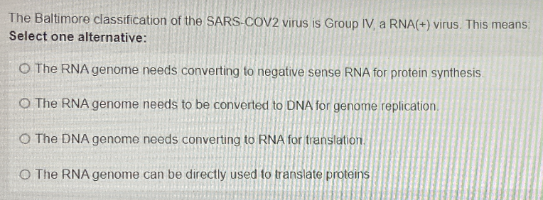 Solved The Baltimore classification of the SARS-COV2 virus | Chegg.com