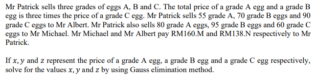 Solved Mr Patrick sells three grades of eggs A, B and C. The | Chegg.com