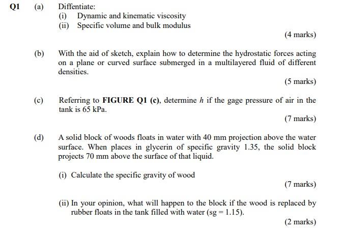 Solved (a) Diffentiate: (i) Dynamic and kinematic viscosity | Chegg.com