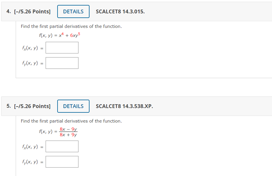 Solved /5.26 Points] SCALCET8 14.3.015. Find the first | Chegg.com