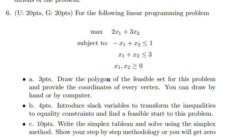 Solved (U: 20pts, G: 20pts) For the following linear | Chegg.com