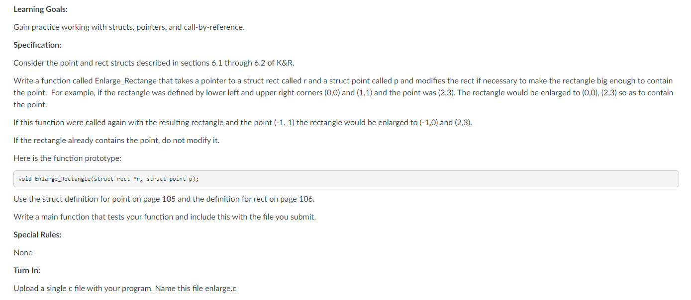 Learning Goals: Gain practice working with structs, | Chegg.com