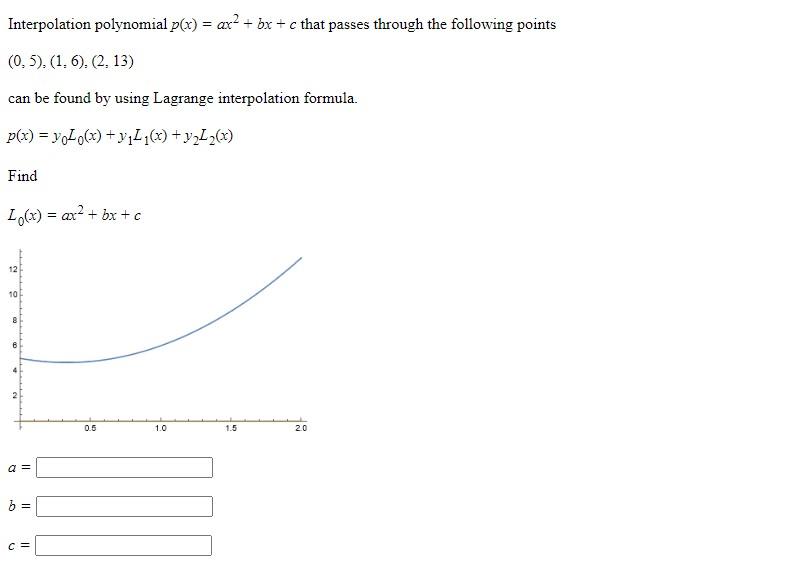 Solved Interpolation polynomial p(x) = ax² + bx+c that | Chegg.com
