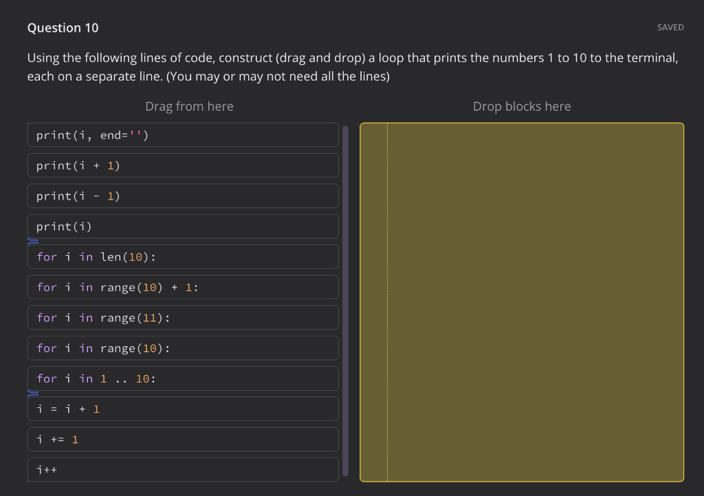 Solved Using the following lines of code, construct (drag | Chegg.com