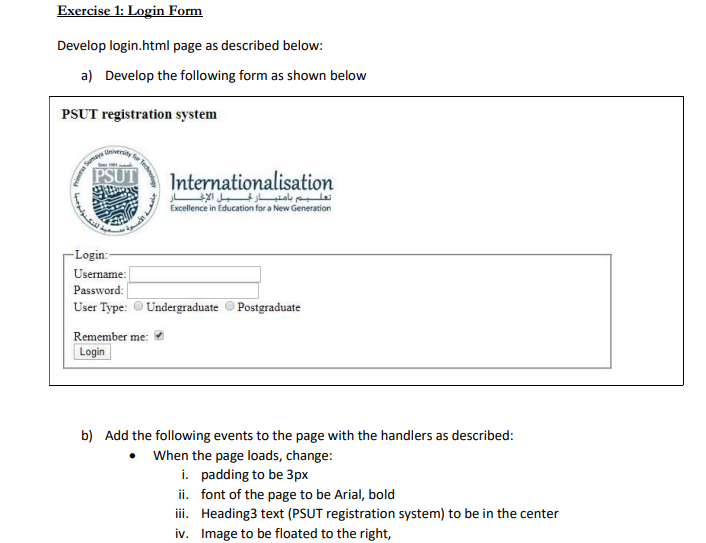 Exercise 1: Login Form Develop login.html page as | Chegg.com