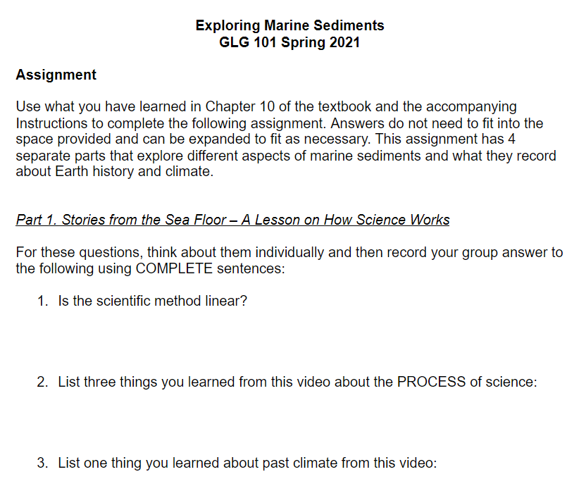 Exploring Marine Sediments GLG 101 Spring 2021 | Chegg.com