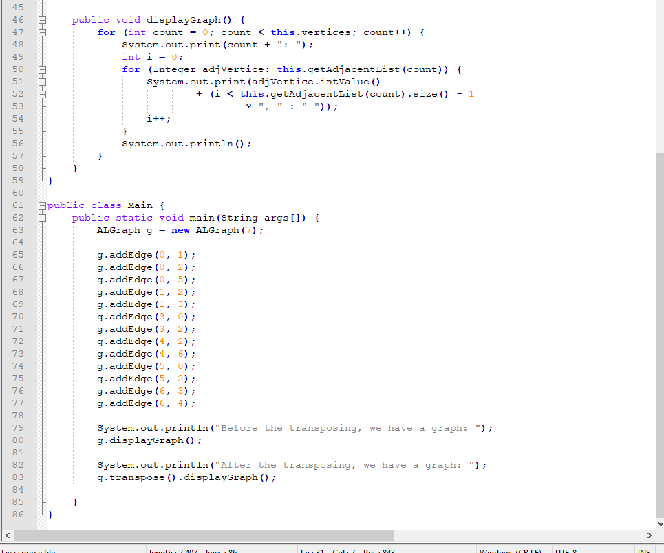 Solved just need the TODO part // TODO Transpose graph | Chegg.com