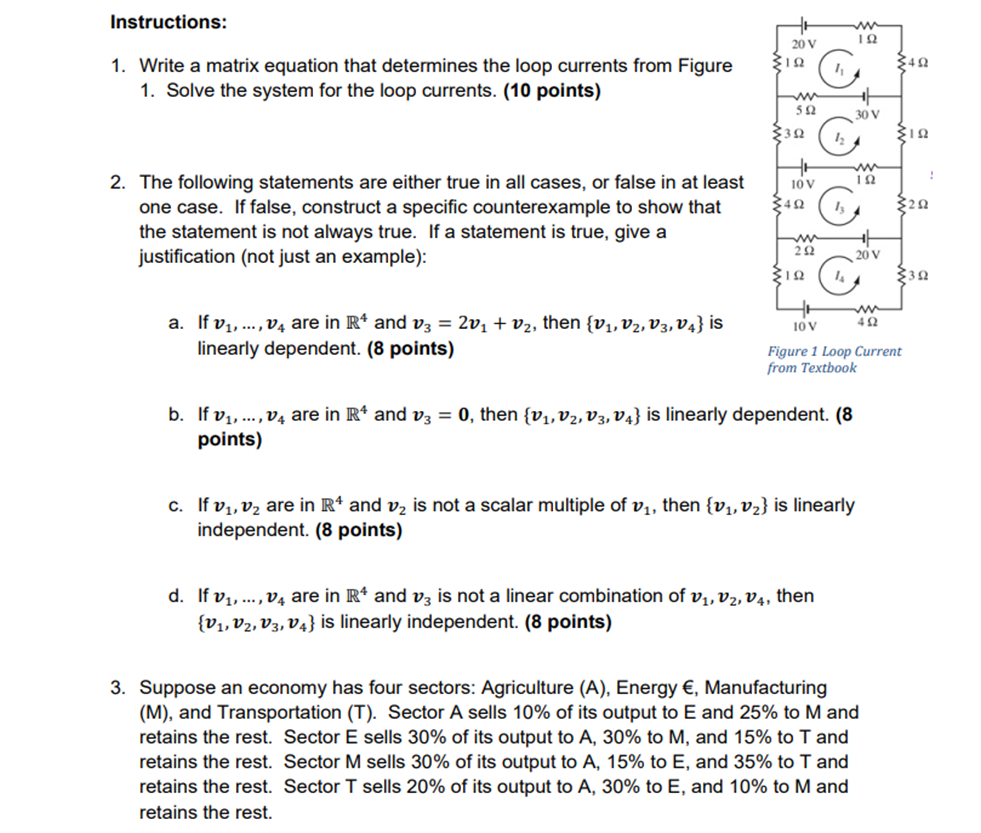 Solved 1. Write a matrix equation that determines the loop | Chegg.com
