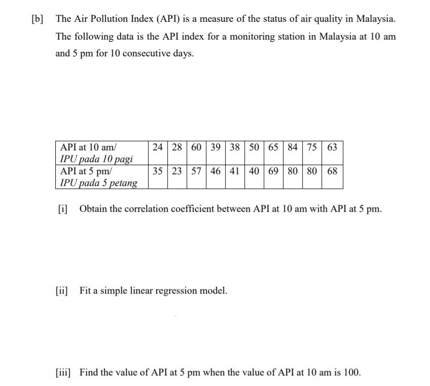 Solved [b] The Air Pollution Index (API) is a measure of the | Chegg ...