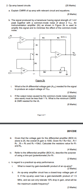 Solved 2. Op-amp based circuits (25 Marks) a. Explain CMRR | Chegg.com