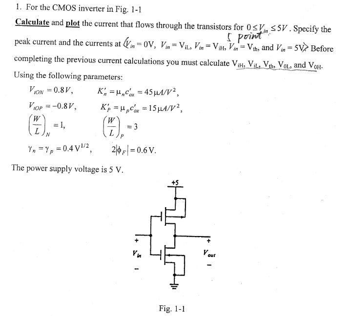 1. For the CMOS inverter in Fig. 1-1 Calculate and | Chegg.com