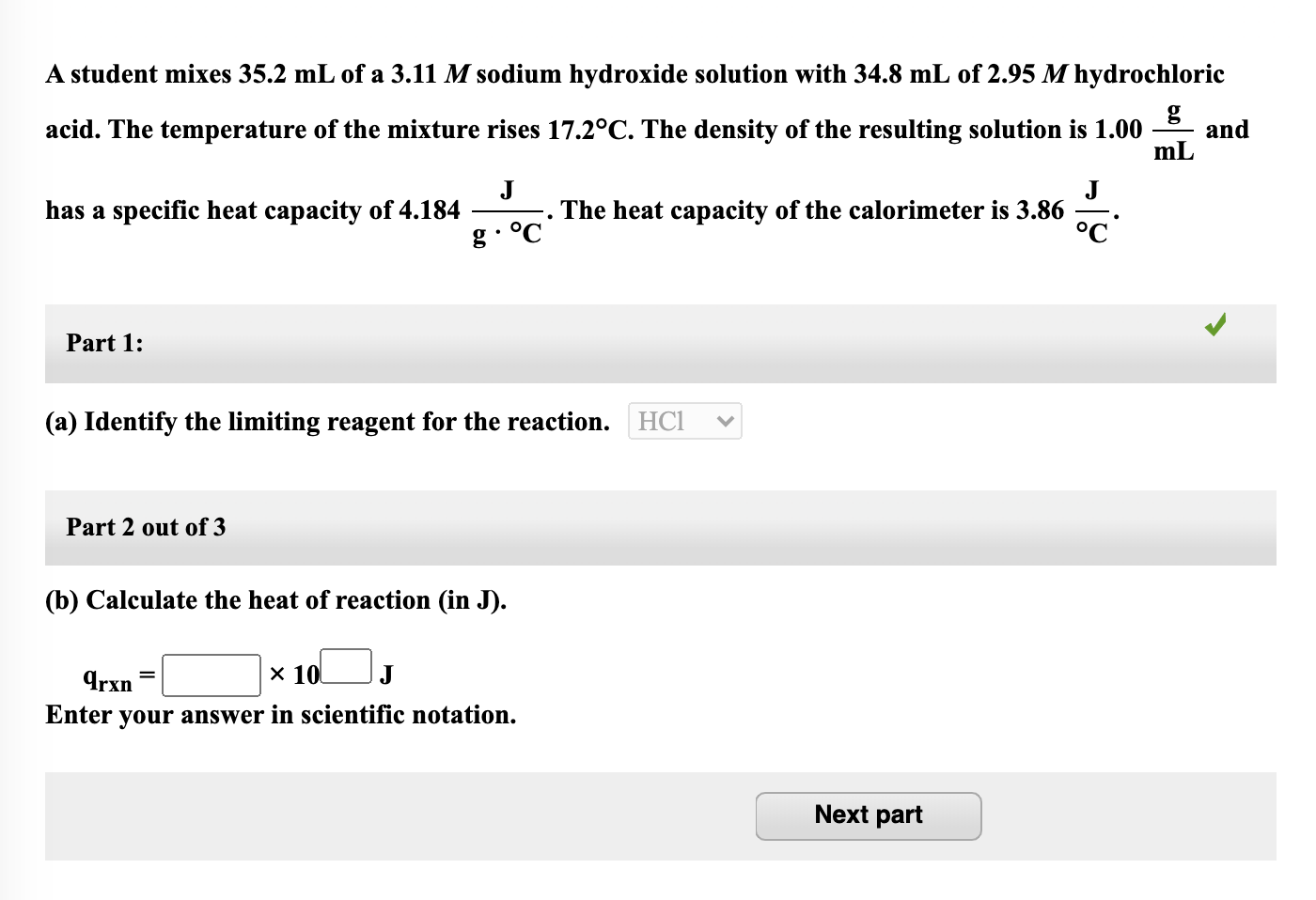 Solved A student mixes 35.2 mL of a 3.11 M sodium hydroxide | Chegg.com