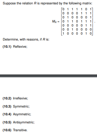 Solved Suppose the relation R is represented by the | Chegg.com