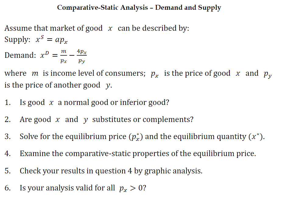 Solved Comparative-Static Analysis - Demand and Supply | Chegg.com