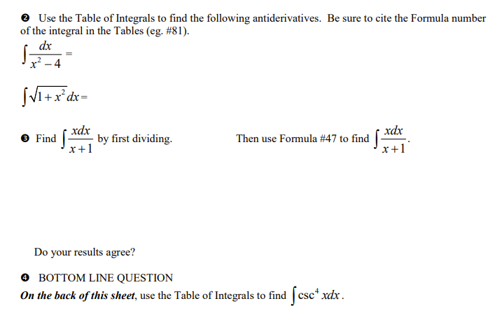 Solved (2) Use the Table of Integrals to find the following | Chegg.com