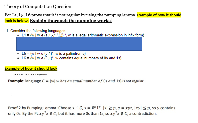 Solved Theory of Computation Question: For L1, L5, L6 prove | Chegg.com