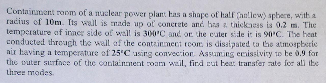 Containment room of a nuclear power plant has a shape | Chegg.com