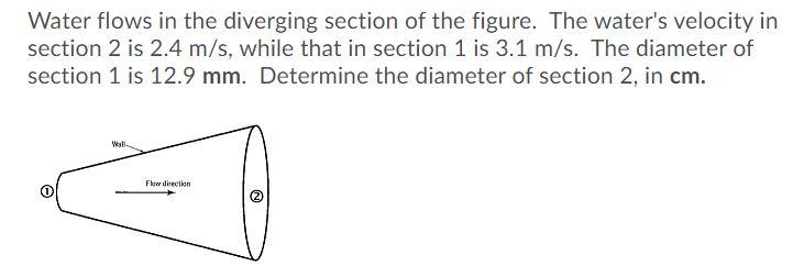 Solved Water flows in the diverging section of the figure. | Chegg.com