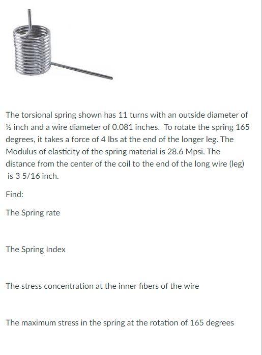Solved The torsional spring shown has 11 turns with an | Chegg.com