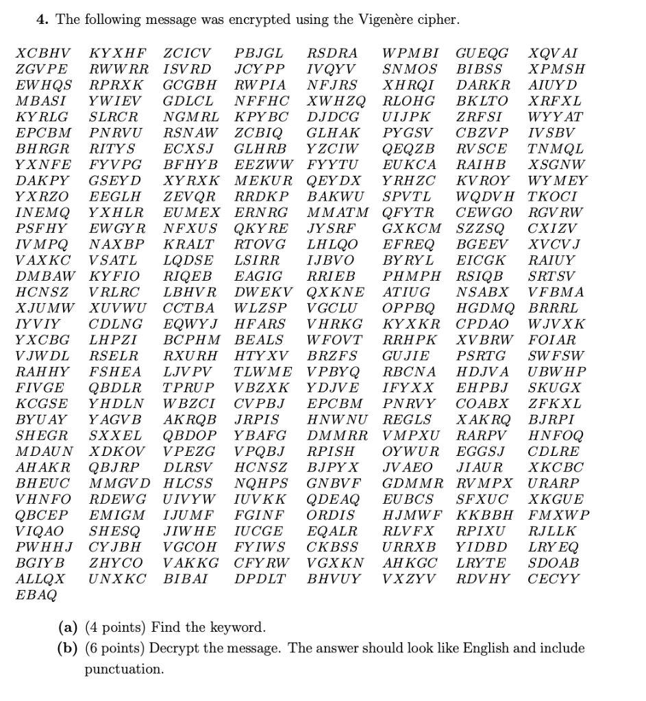 4. The following message was encrypted using the | Chegg.com