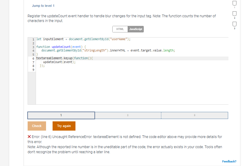 Solved Register the updateCount event handler to handle blur | Chegg.com