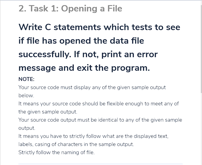 Solved 2. Task 1: Opening a File Write C statements which | Chegg.com