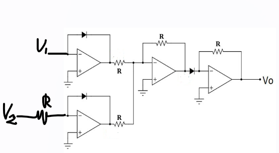 Find the relationship between vout, v1 ﻿and v2. | Chegg.com