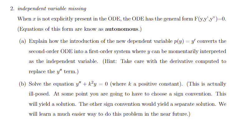 Solved 2. independent variable missing When x is not | Chegg.com