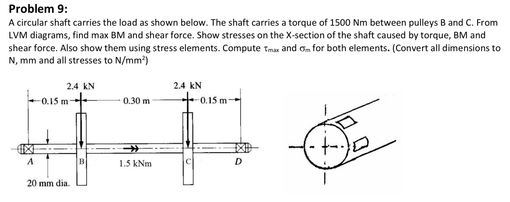 Solved Problem 9: A circular shaft carries the load as shown | Chegg.com