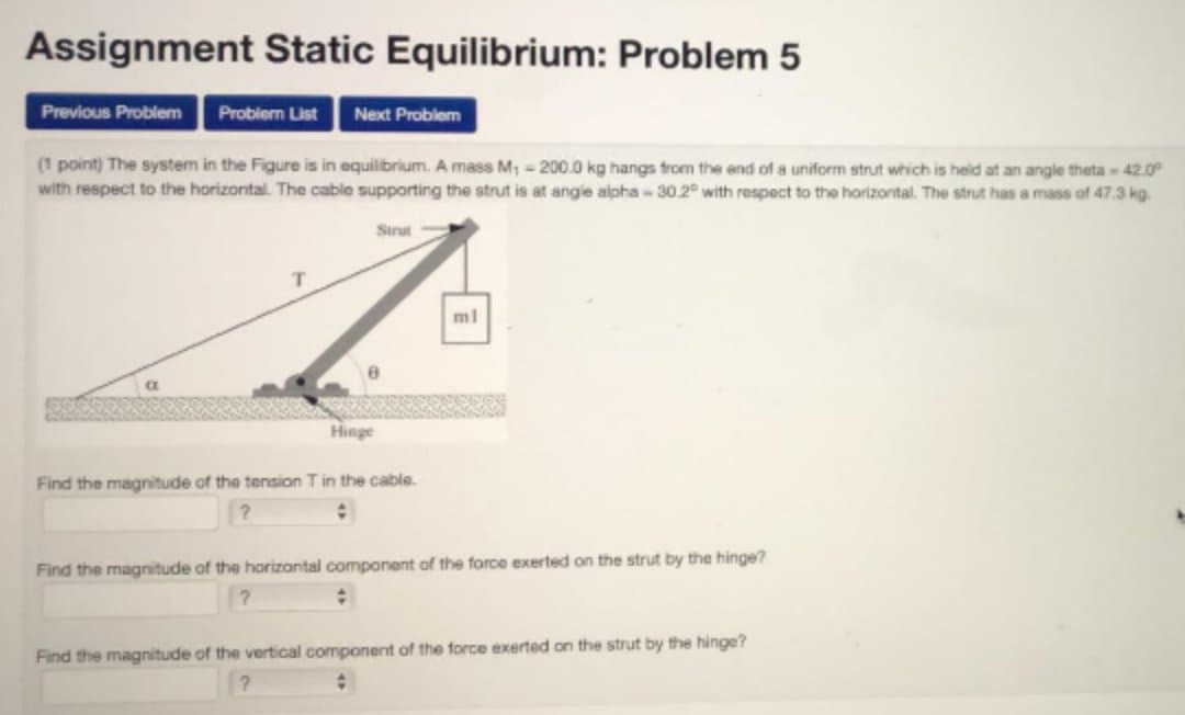 Solved Assignment Static Equilibrium: Problem 5 Previous | Chegg.com