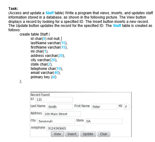 Solved Task: (Access and update a Staff table) Write a | Chegg.com