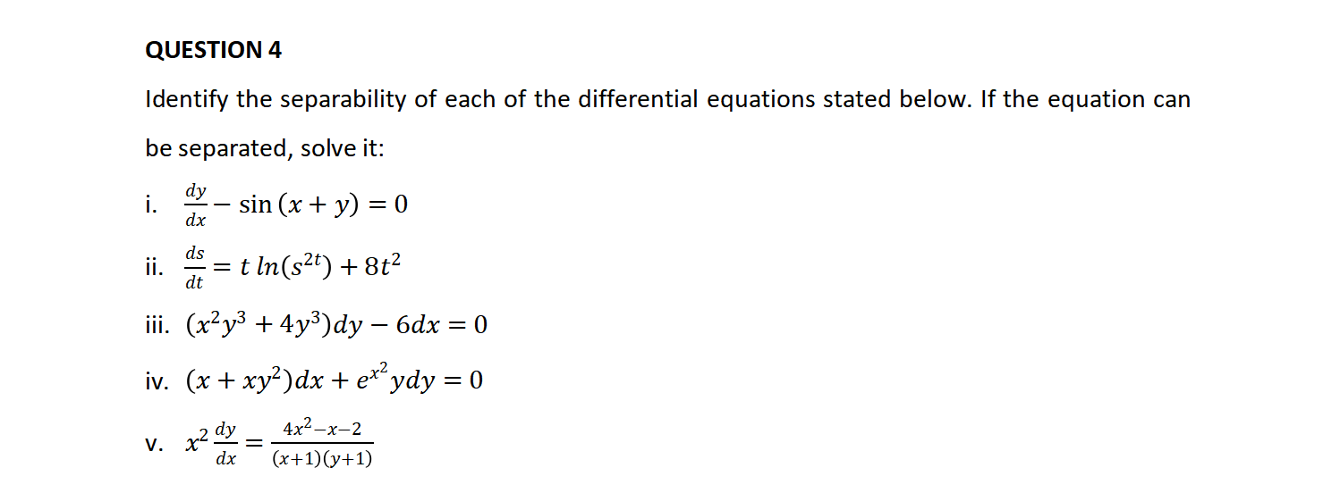 Solved Identify the separability of each of the differential | Chegg.com