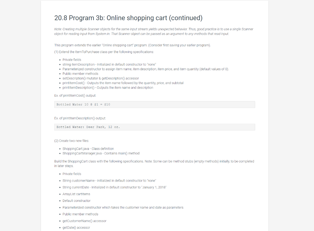 Solved 20.8 Program 3b: Online shopping cart (continued) | Chegg.com