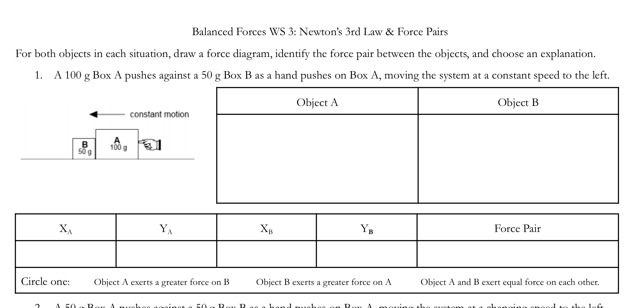 Balanced Forces WS 3: Newton's 3rd Law \& Force Pairs | Chegg.com