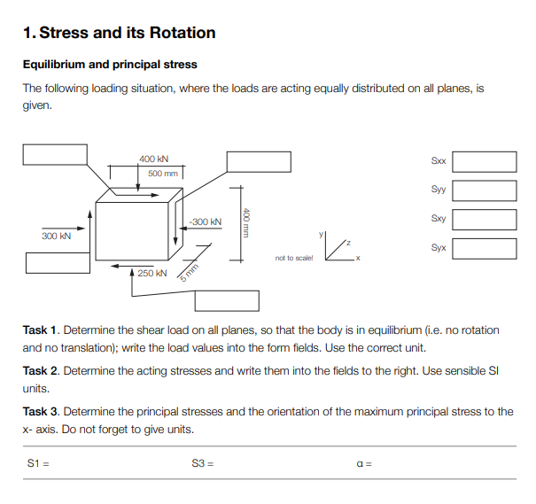 Solved 1. Stress and its Rotation Equilibrium and principal | Chegg.com