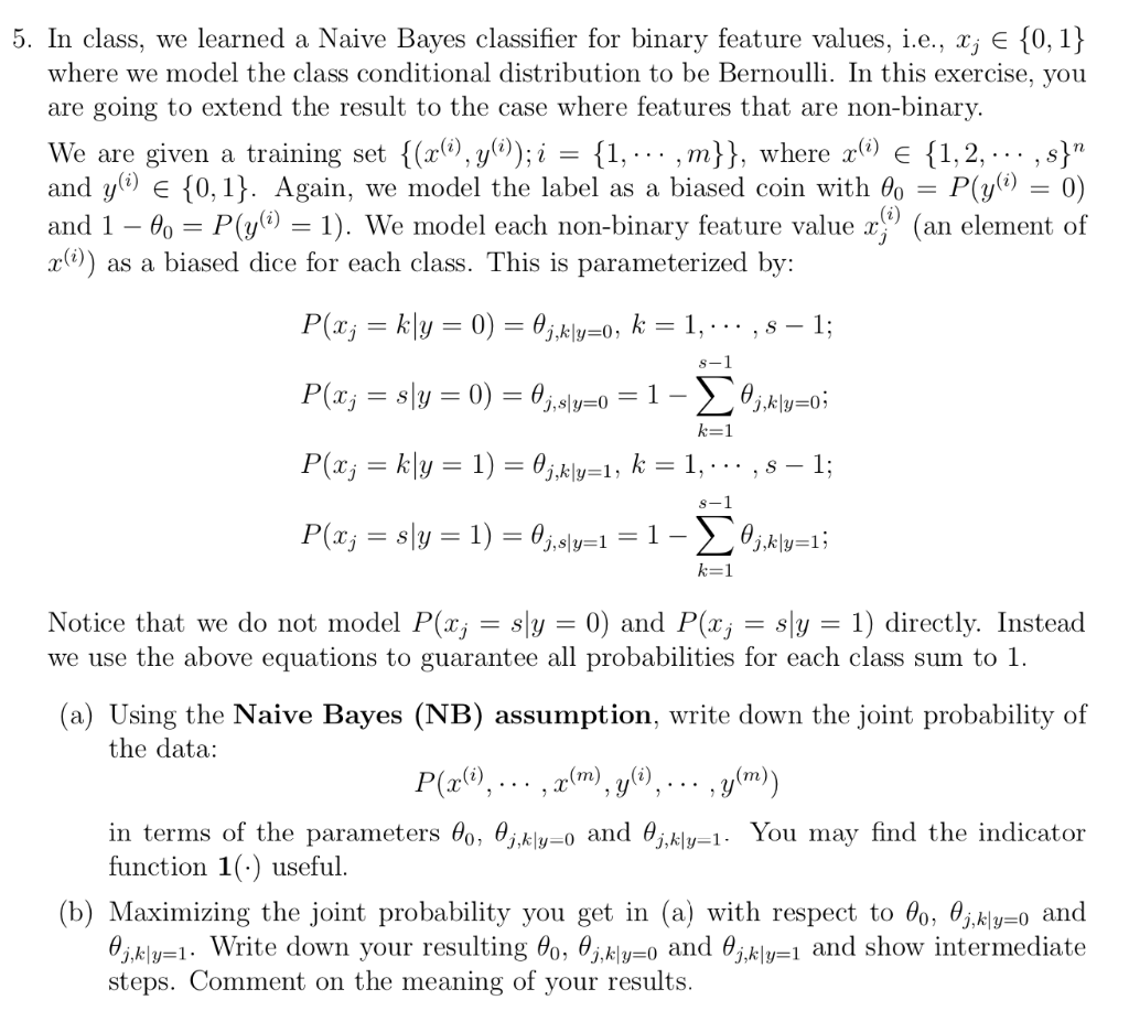 Solved 0 1 5 Class Learned Naive Bayes Classifier Binary Feature Values E Model Class 5999