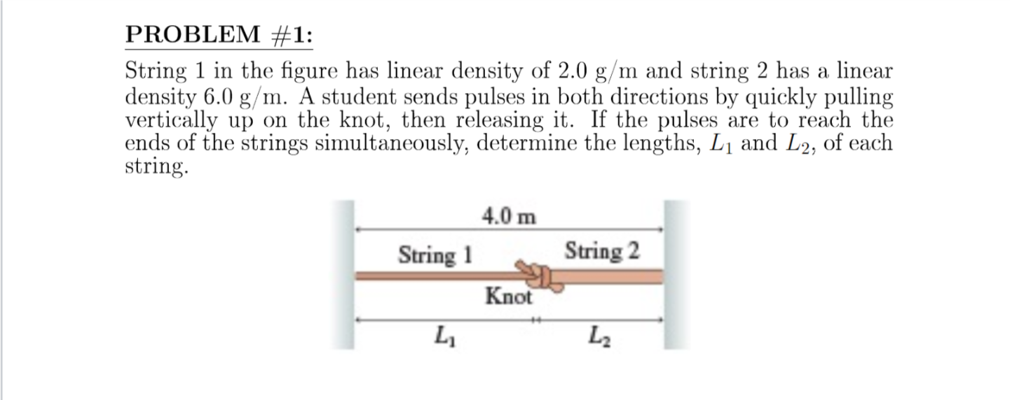 Solved PROBLEM #1: String 1 in the figure has linear density | Chegg.com