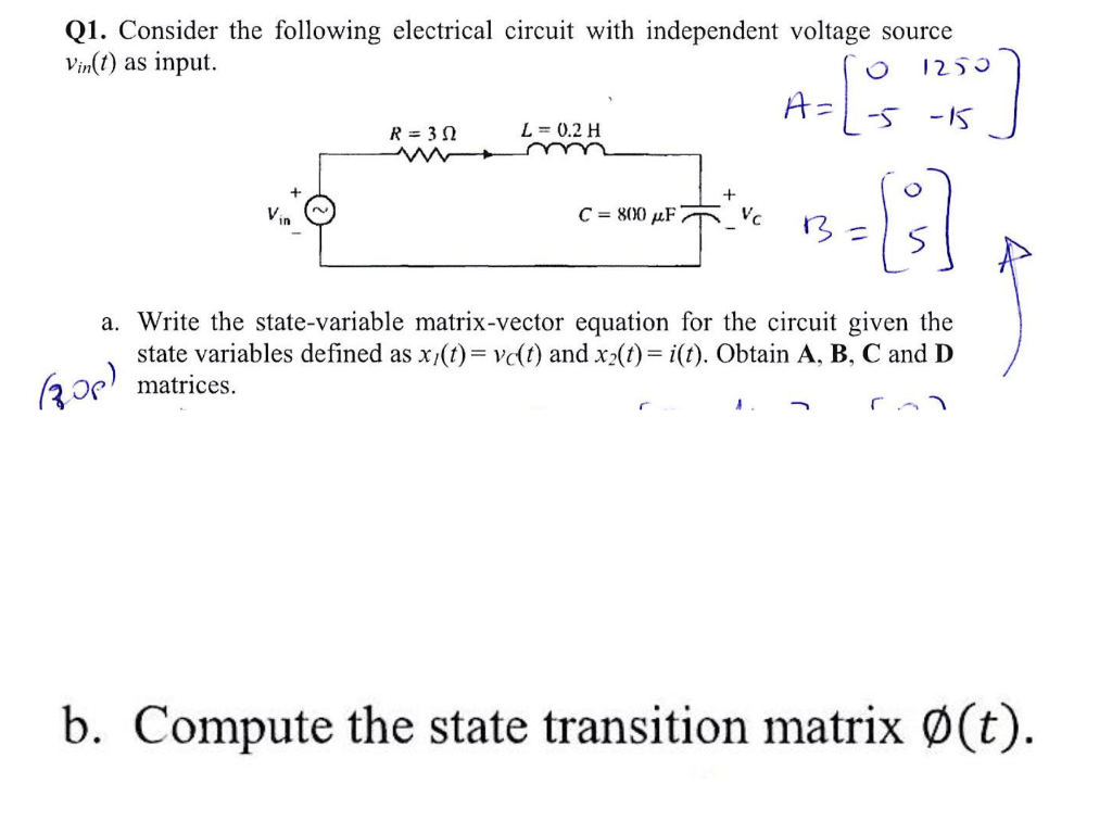 Solved Q1. Consider the following electrical circuit with | Chegg.com