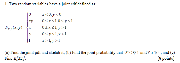 Solved 1. Two random variables have a joint cdf defined as: | Chegg.com