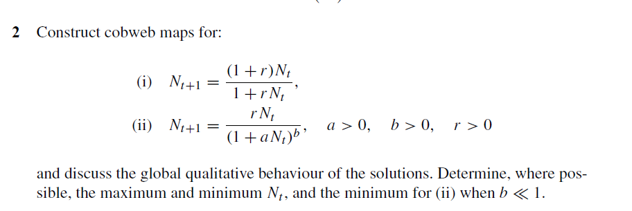 Solved 2 Construct cobweb maps for: (i) N7+1 = (1 + r)N | Chegg.com