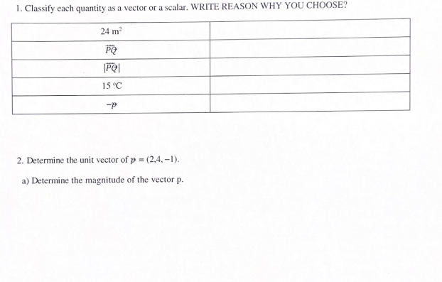 Solved 1. Classify each quantity as a vector or a scalar. | Chegg.com