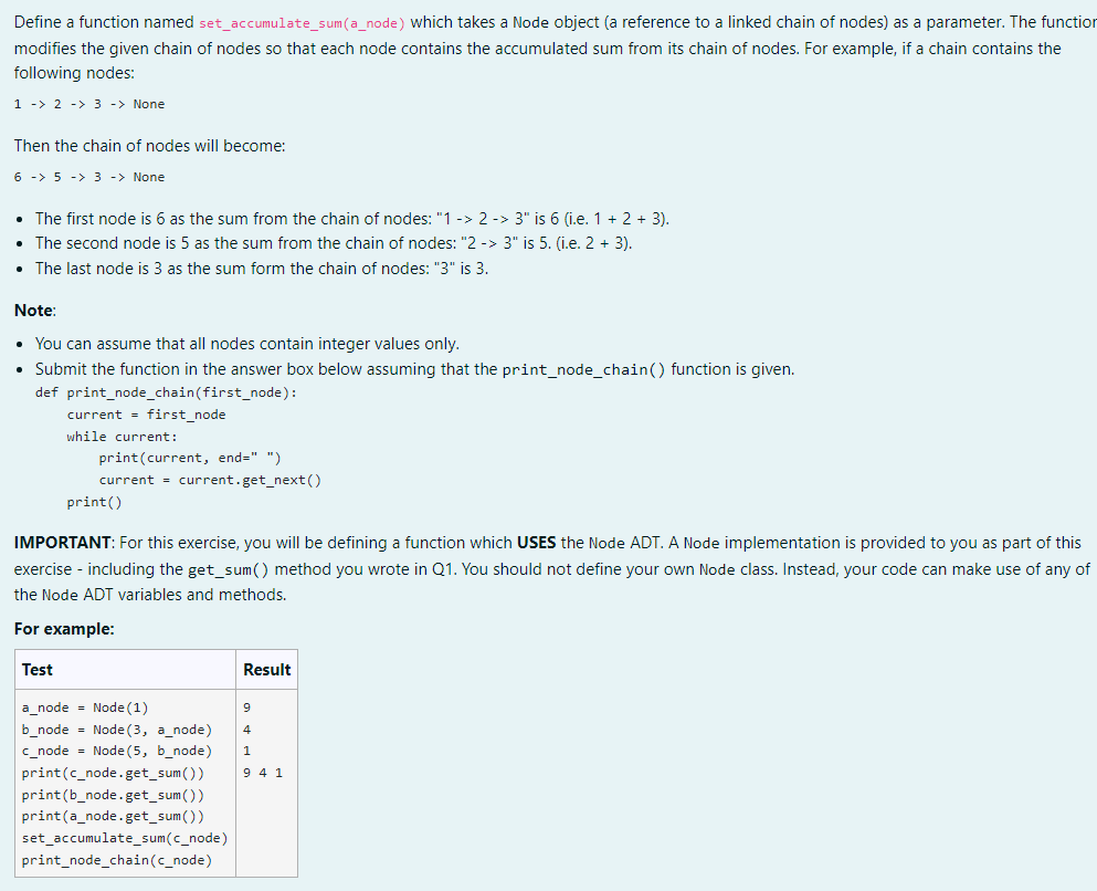 Solved Define a function named set_accumulate_sum (a_node) | Chegg.com