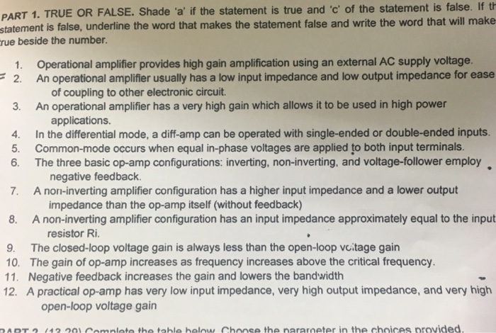 Solved PART 1. TRUE OR FALSE. Shade 'a' if the statement is | Chegg.com
