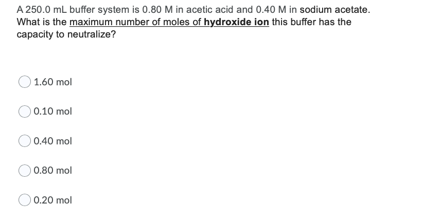 Solved A 250.0 mL buffer system is 0.80 M in acetic acid and | Chegg.com
