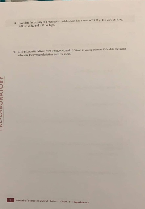 Solved EXPERIMENT 2: PRE-LABORATORY Measuring Techniques and | Chegg.com
