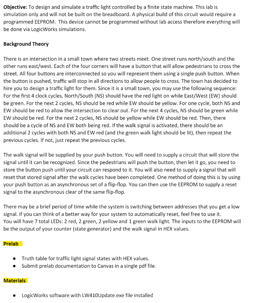 Objective: To design and simulate a traffic light | Chegg.com