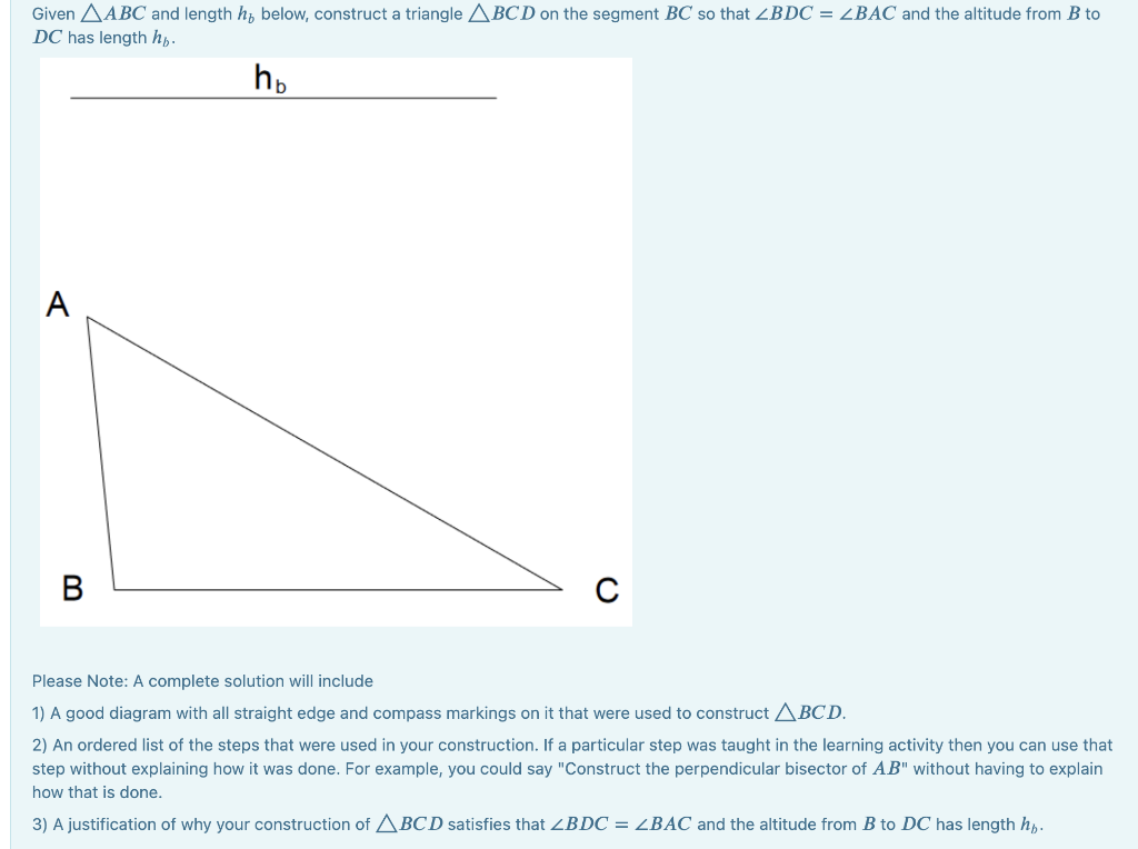 Solved Given ABC and length hb below, construct a triangle | Chegg.com