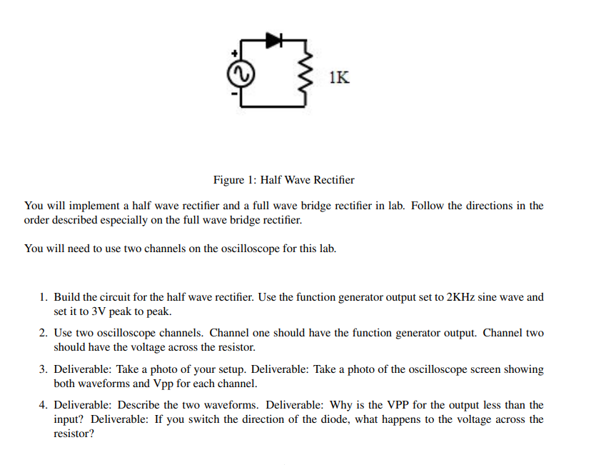 Solved Figure 1 Half Wave Rectifier You Will Implement A