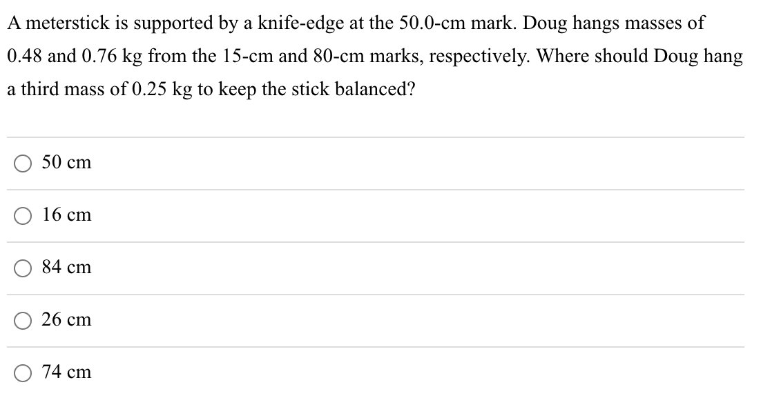 Solved A meterstick is supported by a knife-edge at the | Chegg.com