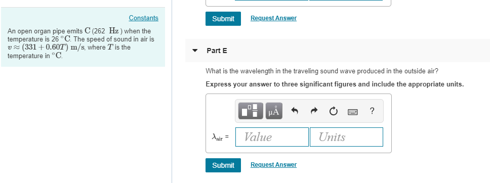 Solved Constants Part A An open organ pipe emits C (262 | Chegg.com
